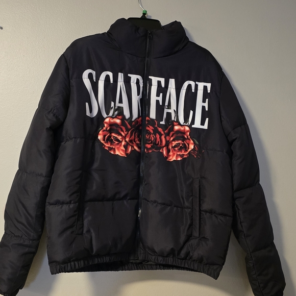 Scarface | Jackets & Coats | Scarface Black Puffer Jacket With Red ...